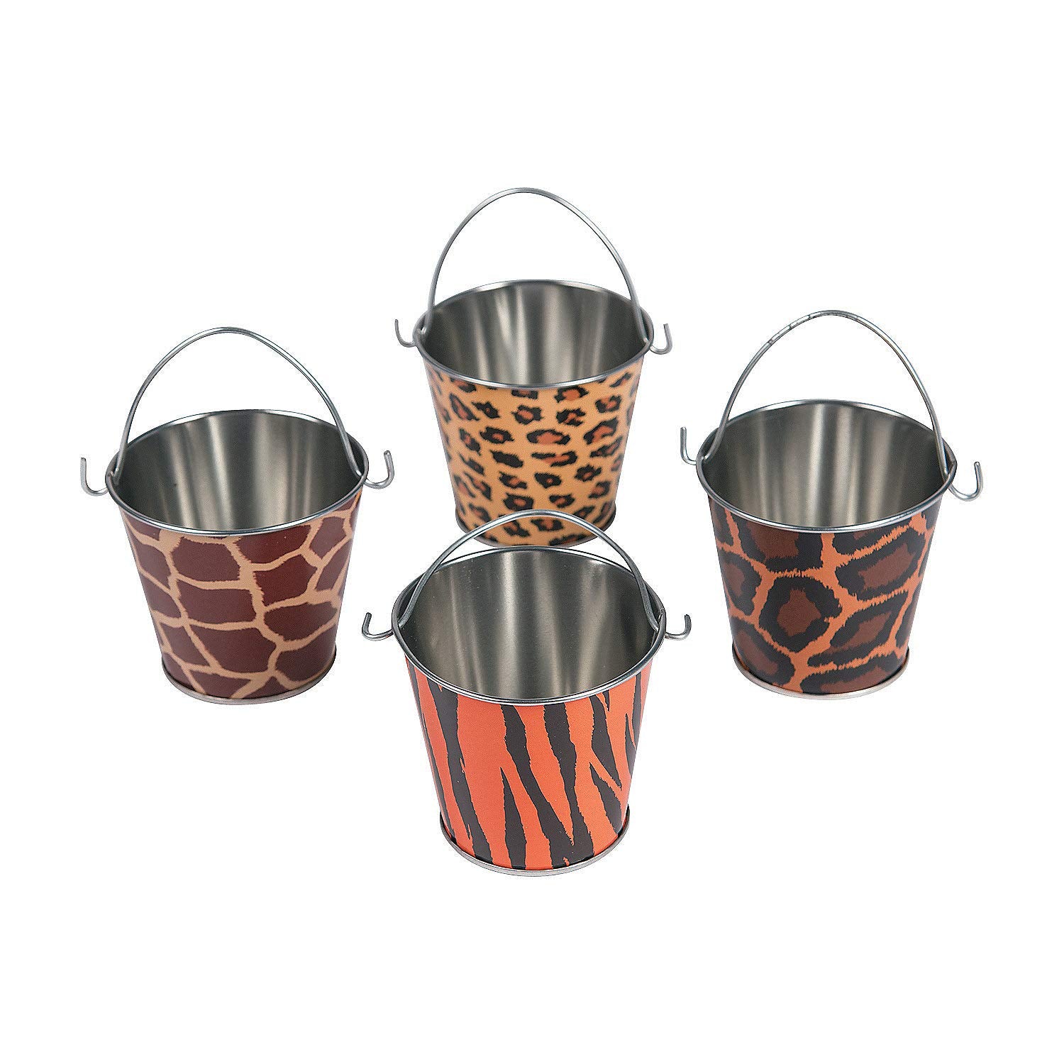 Fun Express Animal Print Safari Tin Pails (Set of 12) Party Supplies a ...