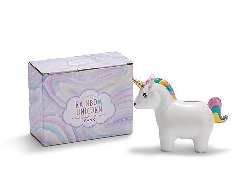 Two's Company Rainbow Unicorn 6 x 5 Inch Ceramic Coin Bank in Gift Box ...
