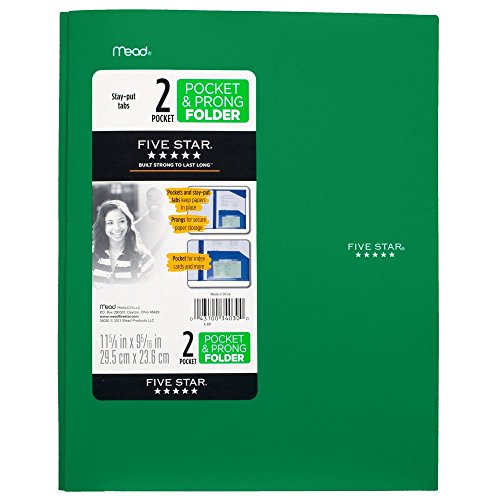 ACCO (School) Five Star 2 Pocket Folders with Prong Fasteners, Stay-Pu ...