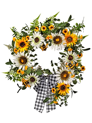 Regency International Mix Sunflower and Bee with Ribbon Wreath, 24 Inc ...